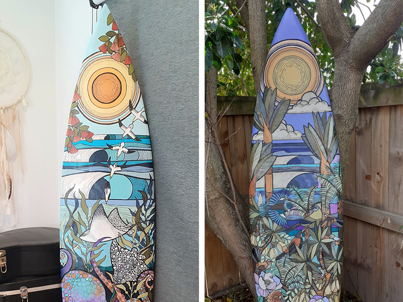 Upcycled surfboards channel the colours of the ocean | Habitat by Resene